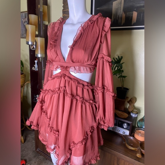 Fashion Nova | Dresses | Cottagecore Cut Out Ruffle Whimsy Boho Fantasy ...